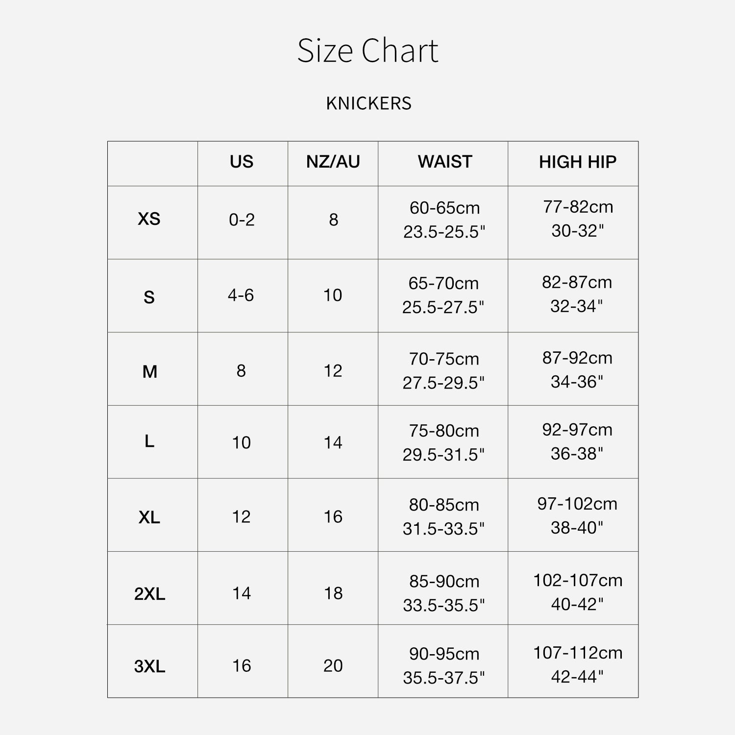 Size Charts – Videris Lingerie